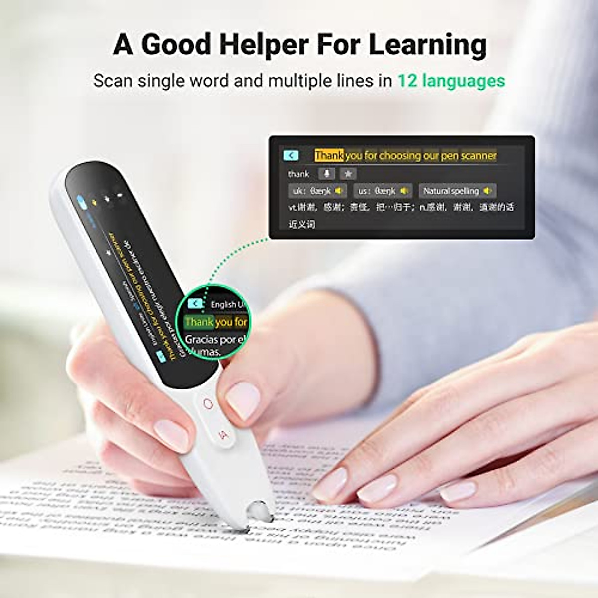 SVANTTO Pen Scanner, Text to Speech Device for Dyslexia, OCR Digital Highlighter Reader Pen, Exam Reading Pen, Bluetooth Langage Translator, No Monthly Fee