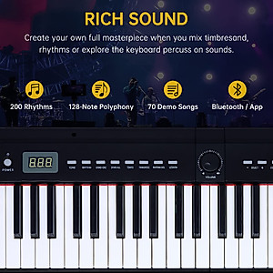 Rosen EP30 Beginner Digital Piano 88-Key Full Size Semi-Weighted Keyboard Piano, Portable Electric Piano with Sustain Pedal,Power Supply, 2x20W Speakers, Bluetooth and MIDI