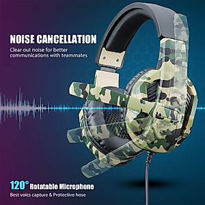 Picozon Gaming Headset with Microphone, 3.5mm Plug Headphone Compatible with PS5 PS4 Nintendo Switch Playstation 4/5 Computer Laptop iPad Surface Smartphone - Camouflage Green