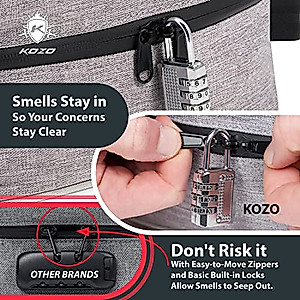 KOZO Bag with Combination Lock – Portable Bag with Tightly Locking Zippers and 7 Layers of Carbon-Woven Fabric – Durable Bag, 4.9 x 6.7 x 8.7 In.