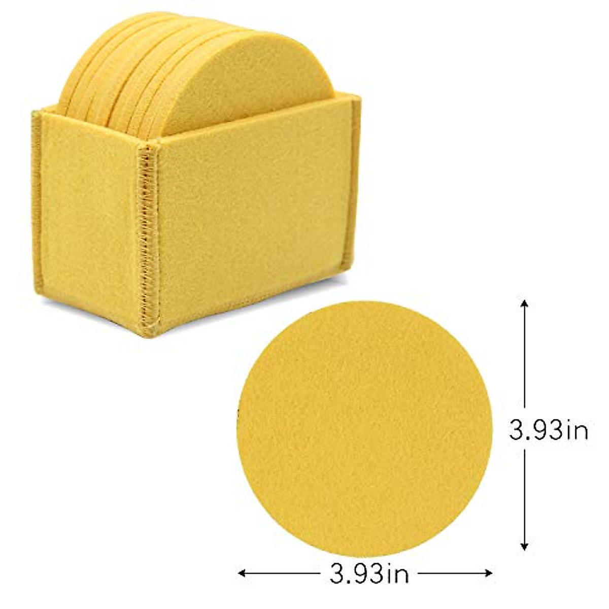 Meffort Inc Set of 10 Felt Coaster Set with Holder, Table Coasters for Drinks, Absorbent & Protect Furniture & Table - Yellow