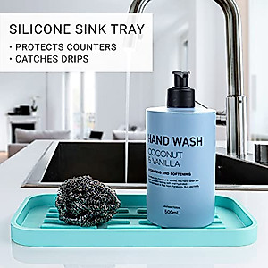 UHMER Silicone Sink Tray & Self Draining Soap Dish 4-Pack, Multipurpose Silicone Sponge Holder & Kitchen Sink Tray Set for Soap Bottles, BPA-Free Flexible Silicone Trays (Turquoise)