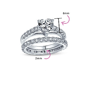 Personalized 1CT Cubic Zirconia AAA CZ Romantic Heart Shaped Anniversary Wedding Engagement Ring Pave Band Set For Women .925 Sterling Silver Customizable
