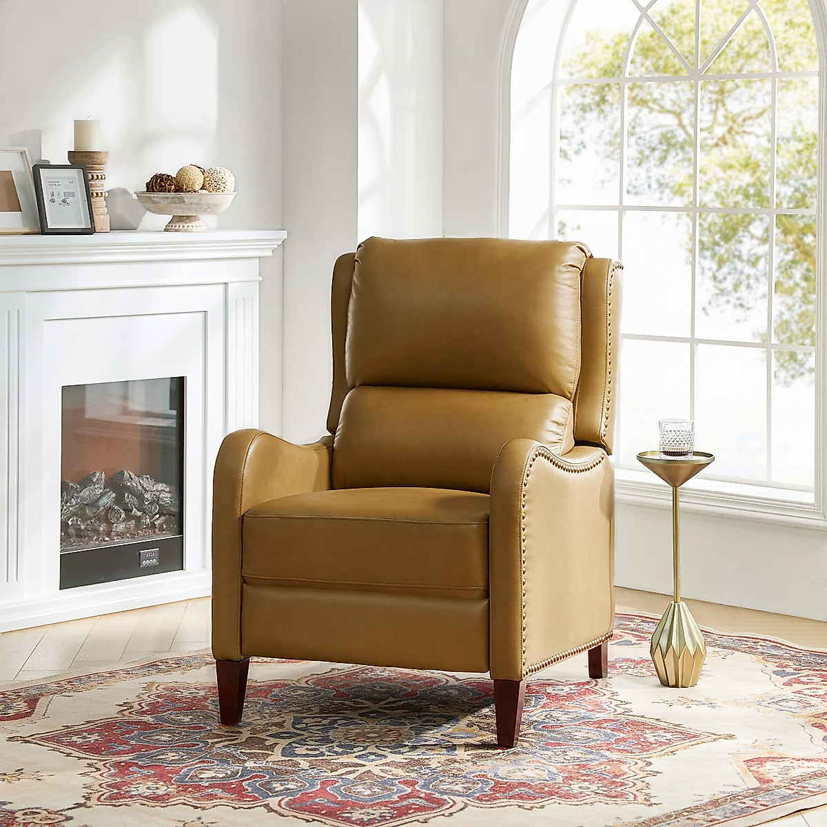 HULALA HOME Leather Recliner Chair Set of 2, Modern Push Back Recliner Armchair with Adjustable Backrest & Footrest,Comfy Upholstered Lazyboy Single Sofa for Home Theater Bedroom Living Room, Camel