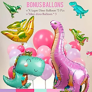 Pink Dino Balloon garland arch kit with Pastel Pink Purple Teal and Foil Dinosaur balloon for dinosaur Theme Party Decorations for Girl