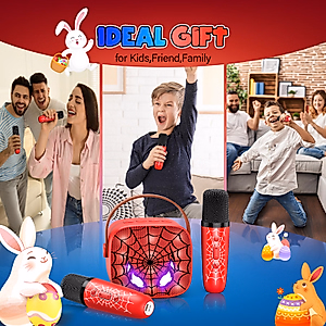 Mini Karaoke Machine Toys Gifts: Kids Toys Easter Birthday Gifts for 4 5 6 7 8 9 Years Old Girl Boy LED Portable Bluetooth Speaker with 2 Wireless Microphone Girl Boy Kid Adult Gift Age 3-12+
