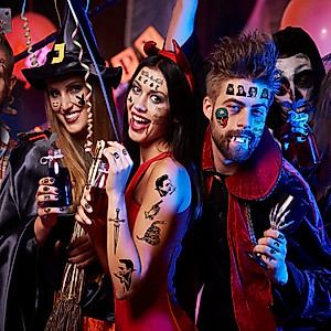 12 Sheet Halloween Temporary Face Tattoos Set - Costume Accessories for Women and Men