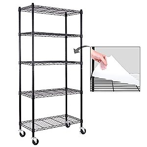 EFINE 5-Shelf Shelving Units and Storage on 3'' Wheels with Shelf Liners Set of 5, NSF Certified, Adjustable Heavy Duty Carbon Steel Wire Shelving Unit (30W x 14D x 63.7H) Pole Diameter 1 Inch