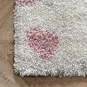 nuLOOM Olivia Heart Nursery Shag Area Rug, 4' Round, Pink