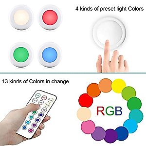 Cadrim Puck Lights, LED Color Changing Puck Lightings and Dimmable Under Cabinet Lights Battery Powered Under Counter Lights with Wireless Remote Controls for Kitchen(1 Pack)