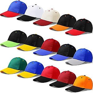 15 Pack Two Tone Baseball Cap Unisex Plain Blank Ball Caps Adjustable Trucker Hats for Men Women Teens, Assorted Color Multicolor