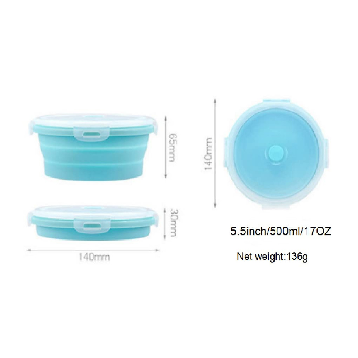 trrcylp 3Pack Collapsible Silicone Food Storage Containers with Lid 17OZ Foldable Airtight Lunch Bowls Camping for Microwave Freezer Dishwasher Safe Round 500ml