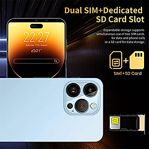 Yunseity I14 Promax Unlocked Smartphone, 4GB RAM 64GB ROM 5G Dual Bands WiFi, 6.1 Inch HD Screen Cellphone for Android 11, MT6889 10 Core, 7000mAh Battery, 8MP 16MP Cameras, 2 SIM Cards (Blue)