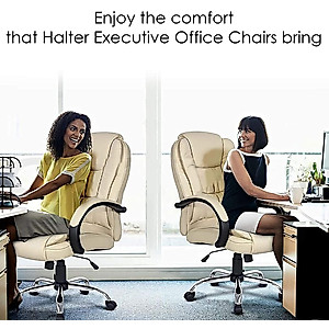 Halter Large Computer Desk Chair with Lumbar Support and Padded Arm Rests, Ergonomic Swivel Chairs, Comfortable Study Gaming Chair, Adjustable Home Office Chair, Rolling Executive Leather Chair, Beige
