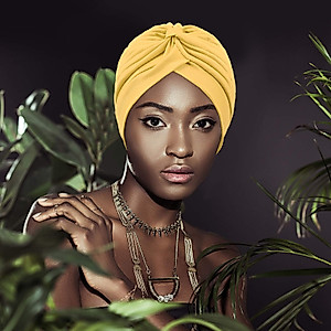 Syhood 4 Pieces Turbans for Women Head Wraps for Women Beanie Headwraps,4 Colors(Black, Sapphire Blue, khaki, Wine Red)