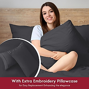 LONAVA Twin Size Sheet Set - 4 Piece Hotel Luxury Wrinkle-Free Microfiber Sheet, Oeko-TEX Certified, Breathable & Elastic, 16" Deep Pockets, Deep Gray