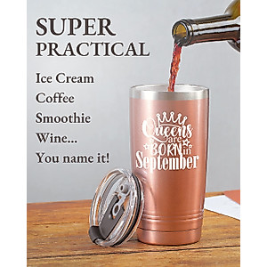 Onebttl Happy Birthday Tumbler for Women, Funny Birthday Gifts for Her, Girlfriend, Friends, Wife, Mom, Daughter, Sister, 20 oz Stainless Steel Cup with Lid, Queens are Born in September, Rose Gold