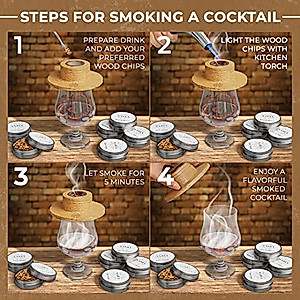 Cocktail Smoker Kit - Old Fashioned Smoker Kit for Cocktails, Whiskey & Bourbon - Whiskey Smoker Kit w/Stone Cubes, Wood Smoker Unit & Chip Flavors - Great Bourbon Smoker Kit Gift for Whiskey Lovers