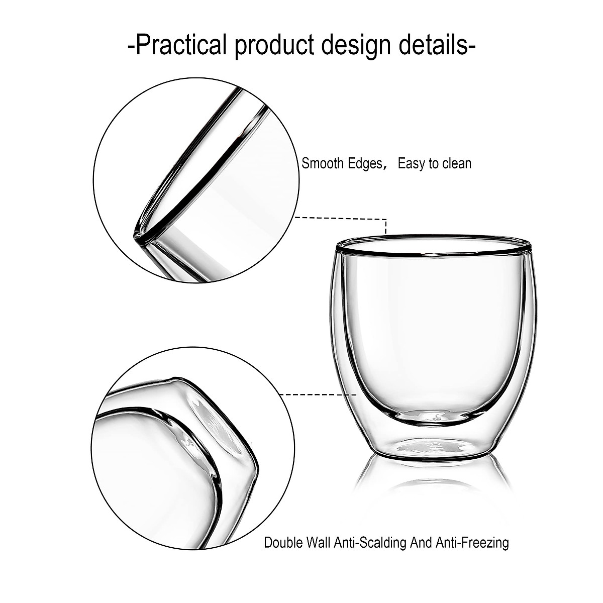 Nachell Glass Espresso Cups Set of 4-8 oz Double Wall Glass Coffee Mugs Clear Coffee Tumblers,Insulated Borosilicate Glass Drinking Cups for Latte Cappuccino Tea Drink