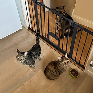 Babelio 29-48" Extra Wide Baby Gate with Adjustable Cat Door,Easy Install Pressure/Hardware Mounted,Auto Close Pet door for Stairs,House,Doorways,Effortless Walk Thru,Black