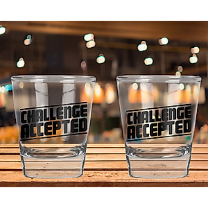 AW Fashions Challenge Accepted Shot Glass- Funny Birthday Gift - 2 Pack Round Set of Shot Glass