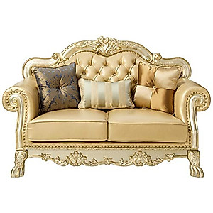 ACME Dresden Loveseat w/3 Pillows - 53161 - Bone PU & Gold Patina
