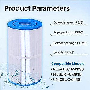 TOREAD Watkins 31489 Replacement Filter, Compatible Pleatco PWK30, Unicel C-6430, Filbur FC-3915, P/N0969601, 71825, 73178, 73250, 30 sq. ft. Hot Spring Spa Filter, 3 Pack