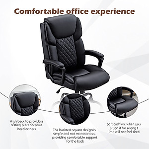 DYHOME Office Chair High Back Black Leather Executive Ergonomic Lumbar Support, Big and Tall Comfortable Home Office Computer Desk Chair Metal Base Modern Managerial Chair