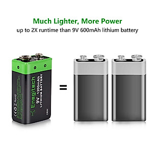 Enegitech 9V Lithium Battery, 9 Volt Lithium Battery 1200mAh for Smoke Detector, Fire Alarm, Keyless Entry Door Lock, Multimeter, Metal Detector Non-Rechargeable 4 Pack