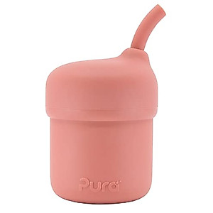 Pura my-my Silicone Straw Cup| Spill Proof, Reusable, Food Grade Silicone, Plastic-Free | For Kids, Toddlers, Babies & Infants - 2 Pack Rose & Moss