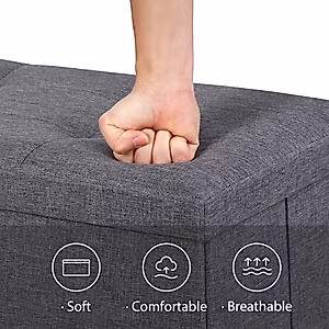 ZENY 43.3 inches Folding Storage Ottoman Bench Storage Chest Footrest with Foam Padded Seat, Great for Bedroom, Entryway and Living Room, Holds up to 660 lb, Dark Gray