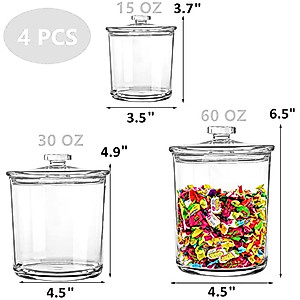ZOOFOX Set of 4 Acrylic Apothecary Jars, 45 oz/ 30 oz/ 15 oz Clear Plastic Jar with Lid, Bathroom Vanity Laundry Container Holder for Candy, Cotton Swab Ball, Q-Tips, Bath Salt, Pods, Clothes Pins, Scent Boosters