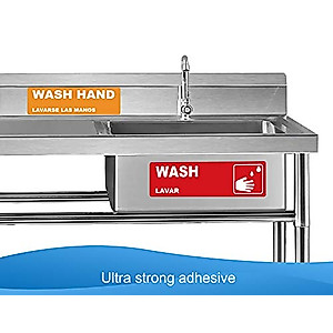 Wash, Rinse, Sanitize Handwash Sink Labels, Heavy Duty 3 Compartment Sink Waterproof Sticker Signs for Wash Station, Commercial Kitchens, Restaurant, Food Trucks, Busing Stations and Dishwashing