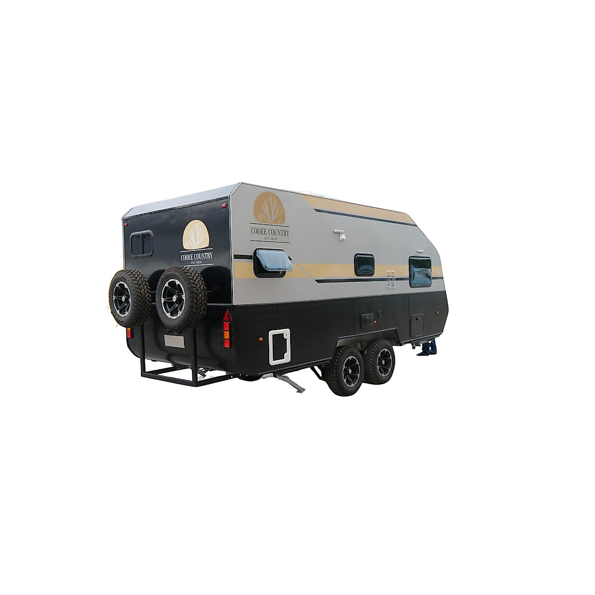 Offroad Caravans Trailer with Bedroom/Living Room/Bathroom and Kitchen.White and Black Color.