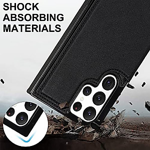 DEFBSC Compatible with Samsung Galaxy S22 Ultra Case, Crossbody Wallet Case, Adjustable Detachable Lanyard Neck Strap with Kickstand Leather Card Holder Protective Cover-Black