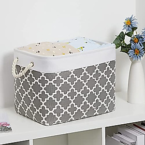 Bidtakay Baskets Set Fabric Storage Bins-White&Quatrefoil Grey Bundled Baskets of 2 Large Baskets 16" X 11.8" X 11.8" + 3 Medium Baskets 15" X 11" X 9.5" for Closet, Shelves