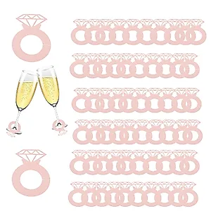 SDUSEIO 72 Pieces Wine Glass Charms Paper Diamond Ring Glass Markers Tags Identification Cocktail Champagne Name Tags Hen Party Valentines Day Bridal Shower Decorations Wedding Table Confetti,Pink