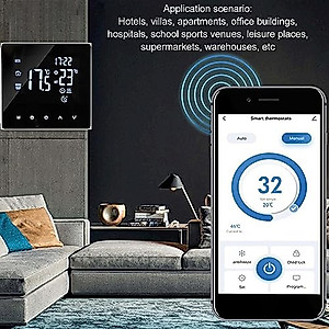Thermostat AC 90 to 240V APP Dual Display Programmable Thermostat Temperature Controller for Floor Heating with 16A Electric Heating Belt Cable (without WiFi)