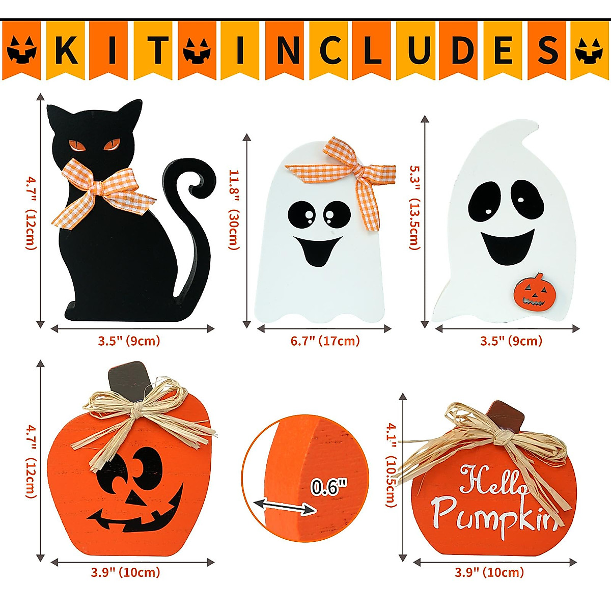 Halloween Wood Signs Decorations Halloween Wooden Signs Pumpkin Ghost Black Cat Freestanding Table Signs, Halloween Tiered Tray Decor for Rustic Farmhouse Home Mantle