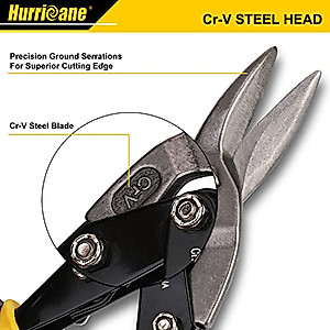 HURRICANE 10 Inch Aviation Tin Snips, Heavy Duty Metal Cutter Shears for Cutting Sheet Metal, Straight Cut, Chrome Vanadium Steel