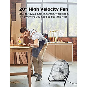 Pelonis Fan 20 Inch Floor Fan | Heavy Duty All Metal High Velocity Floor Fan with 3-Speeds| Adjustable Tilting Head | Quickmount Bracket for Home, Industrial, and Commercial Use