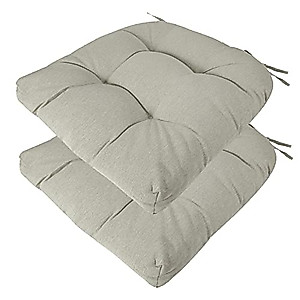 FUNHOME All Weather Patio Furniture Tufted Seat Cushion with Tie,19" x 19",Pack of 2,Waterproof Patio Chair Pads for Garden Patio Outdoor Decor-Light Brown