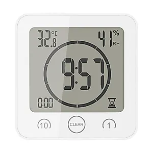 AOZBZ Shower Wall Clock, Digital Kitchen Timer with Alarm, Waterproof Touch Screen Timer, Temperature Humidity Display with Suction Cup Hanging Hole (White)