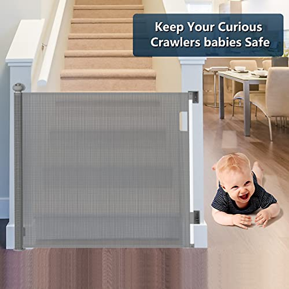 Bulubaky Retractable Baby Gates Dog Gates, Sturdy Mesh Safety Child Gate, 33" Tall Extends up to 55" Wide Extra Long Sliding Gate for Doorway Hallway Stair Porch Gates for Kids or Pets Indoor Outdoor