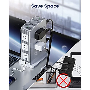 Power Strip Surge Protector Tower - JACKYLED 10 Outlet 4 USB Vertical Charging Station, 1875W 15A, 1080J with 6ft Heavy Duty Extension Cord for Multiple Devices, Home Office Dorm RV