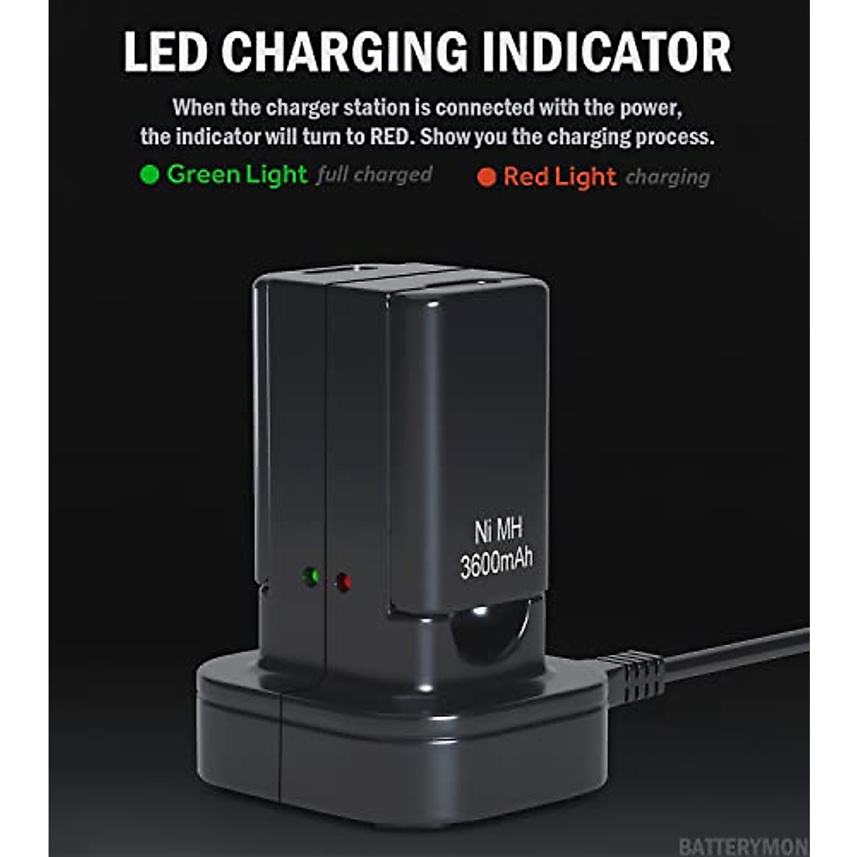 2 Pack Rechargeable Battery with Dual Charging Station Dock for Xbox 360 Controller