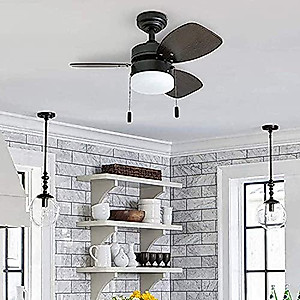 Honeywell Ceiling Fans Ocean Breeze, 30 Inch Modern Indoor LED Ceiling Fan with Light, Pull Chain, Dual Mounting Options, Dual Finish Blades, Reversible Motor - Model 50602-01 (Gilded Espresso)