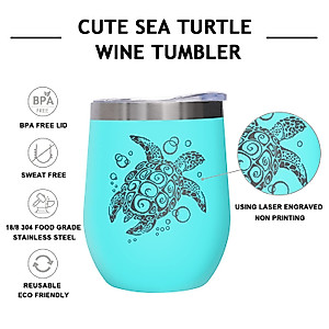 Shinlar Sea Turtle Gifts for Women - Sea Turtle Insulated Tumbler with Lid,Beach Gifts for Women Friends, Ocean Coastal Turtle Gifts Ideas for Turtle Lovers,Mom - 12oz Wine Tumbler Coffee Mug Teal