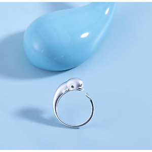 Helen de Lete Beluga White Whale S925 Sterling Silver Adjustable Ring