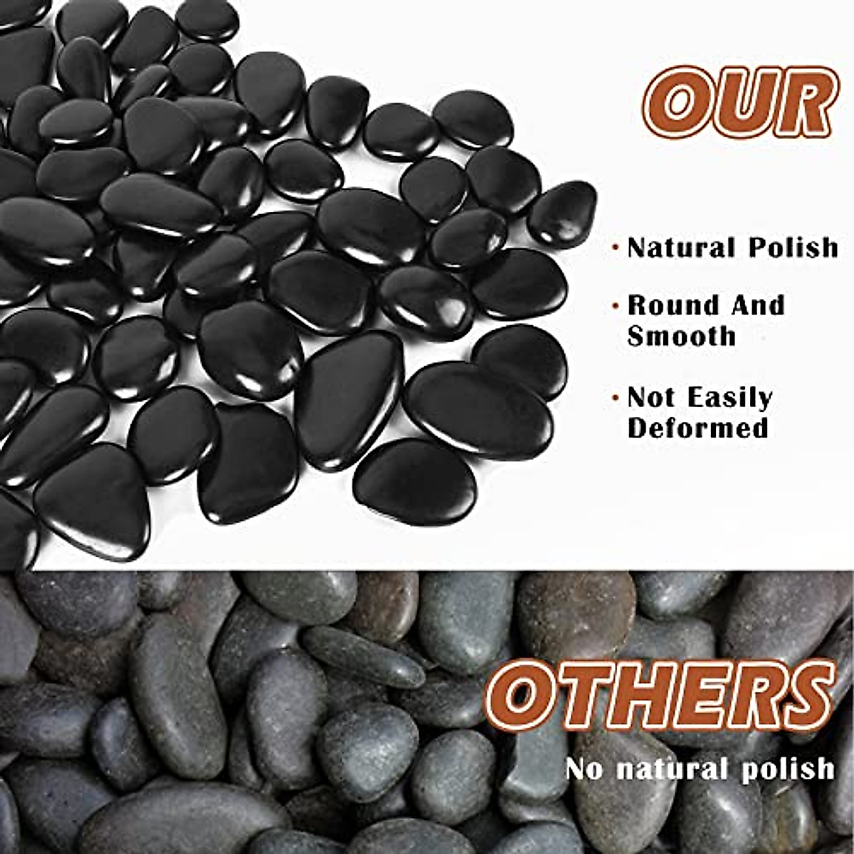 Black River Rocks for Plants 5.5 LB Small Decorative Pebbles 1"-1.5" Polished Stones Smooth Aquarium Gravel for Fish Tank Vases Indoor Planters Outdoor Landscaping Garden (88oz)